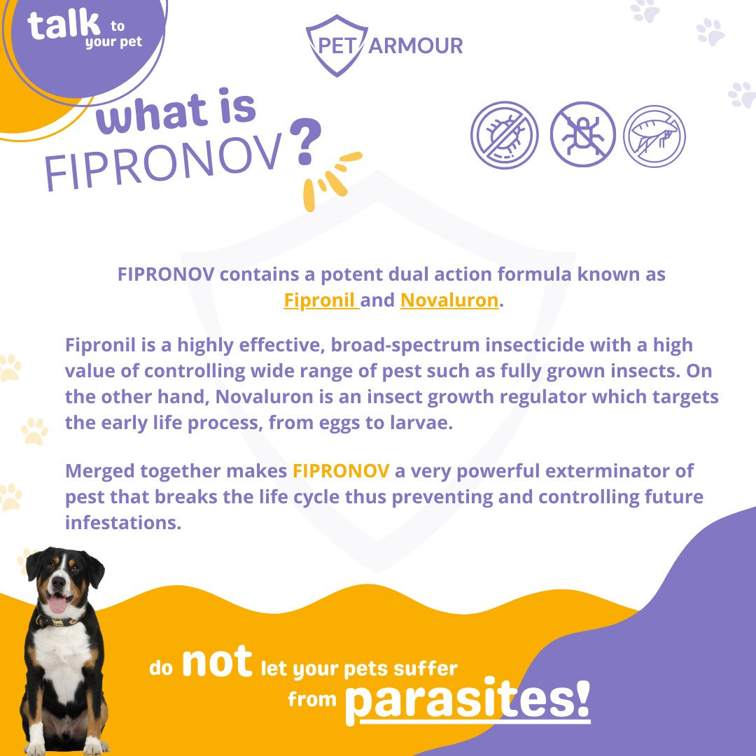 Pet Armour FIPRONOV Fipronil + Novaluron treatment for ticks & fleas ...